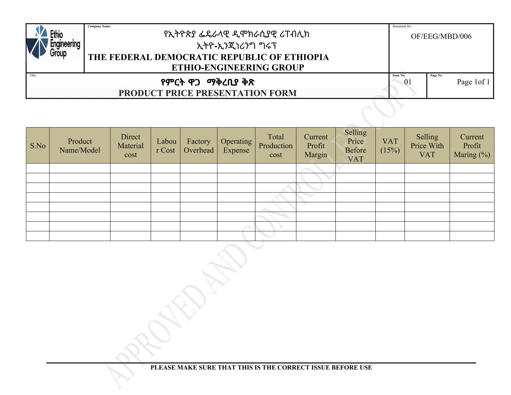 OF EEG MBD 006 PRODUCT PRICE PRESENTATION FORM.doc