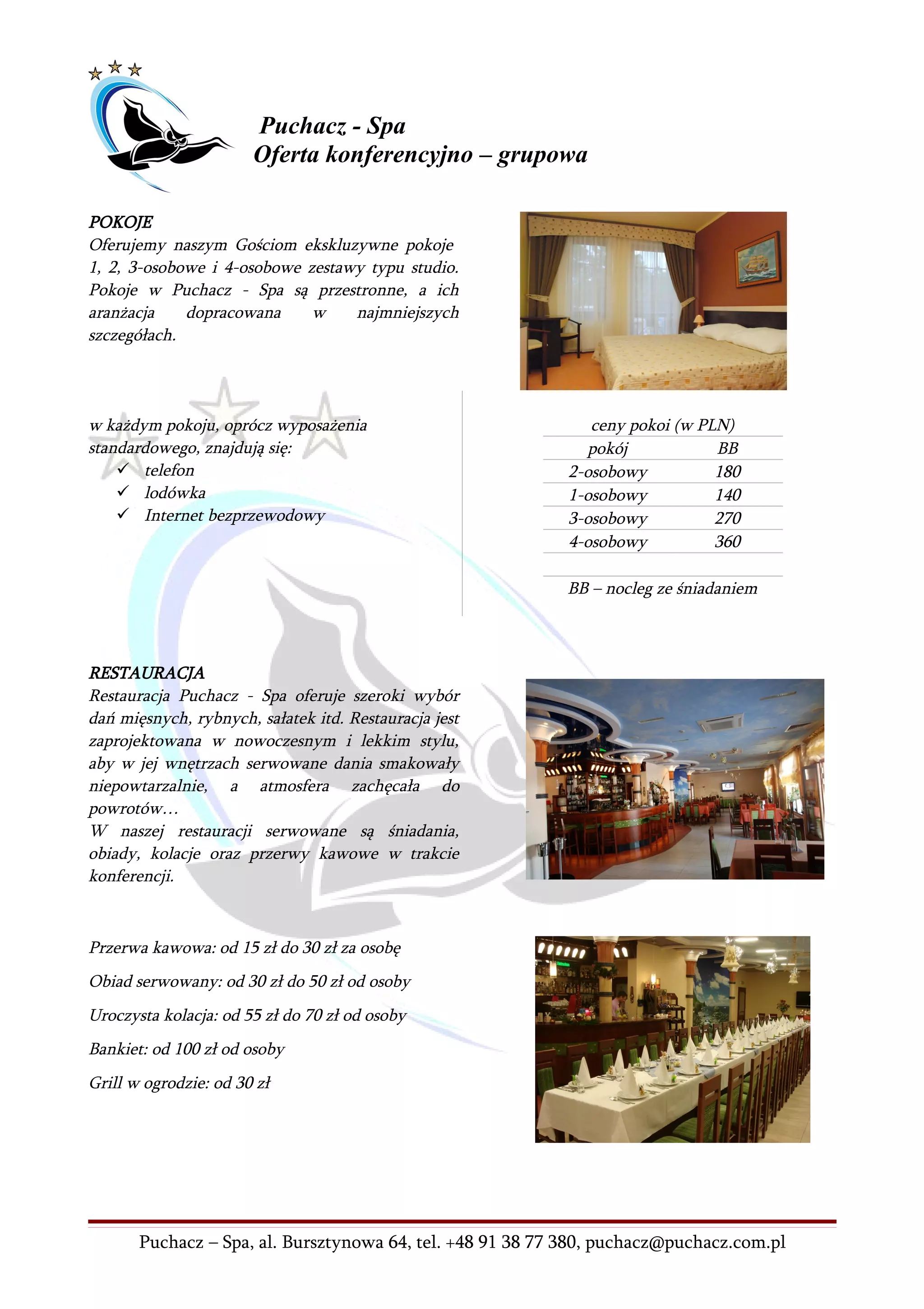 Puchacz SPA - Oferta konferencyjna | PDF | Hotels and Motels | Travel Type