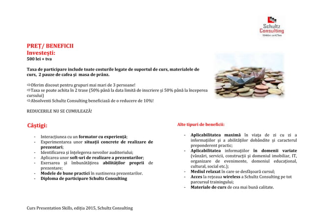 Brosura de prezentare Presentation Skills - open training | PPT