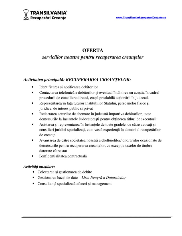 Oferta transilvania recuperari creante cluj | PDF