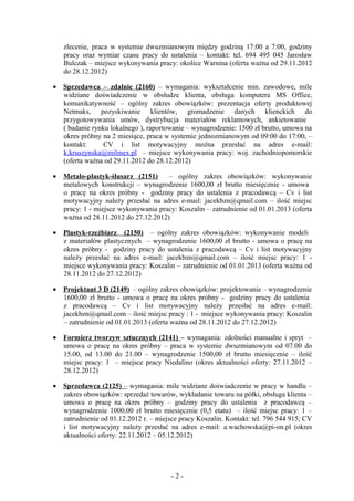 Oferty pracy 30.11.2012