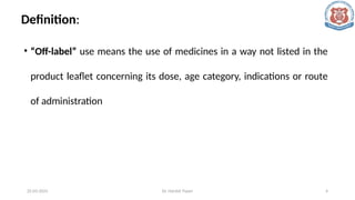 OFF- LABEL USE OF DRUGS.pptx eg pronalol performance anxiety | PPTX