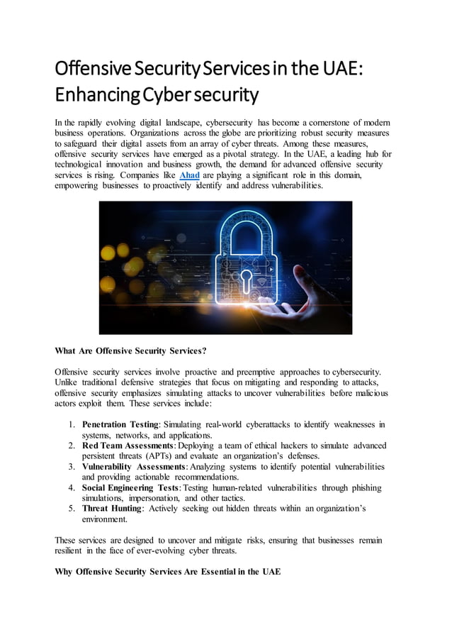 Offensive Security Services in the UAE Enhancing Cyber security | PDF