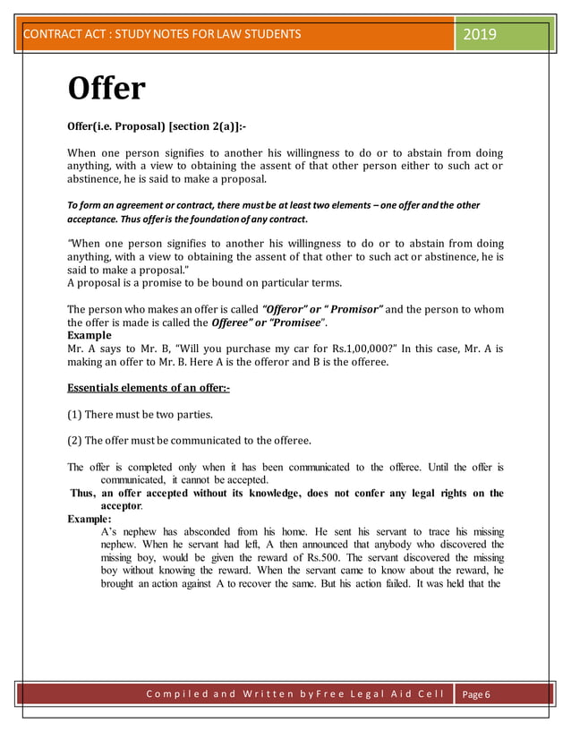 Offer(proposal ) contract act short study notes | DOCX