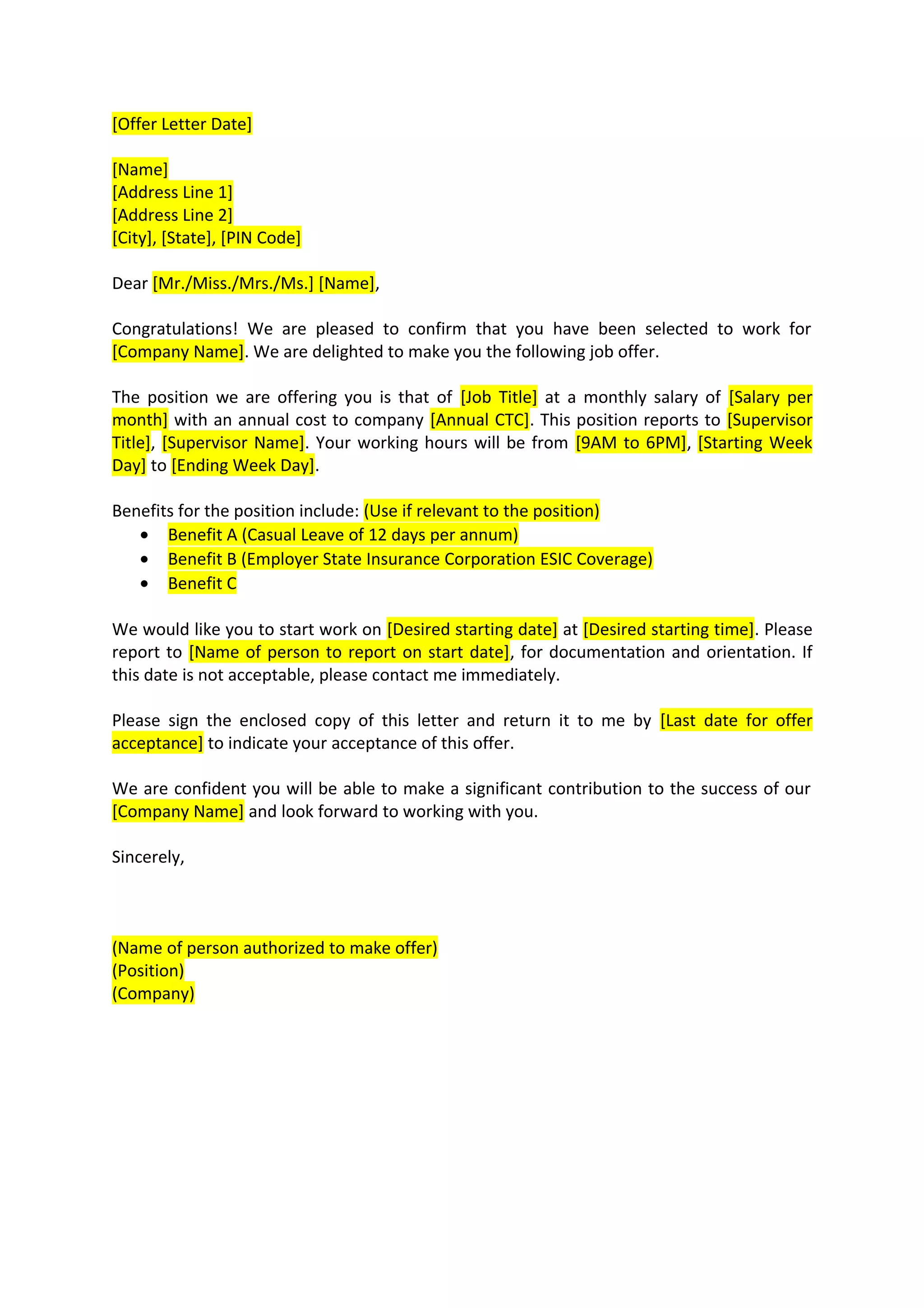 Offer letter-format | DOC