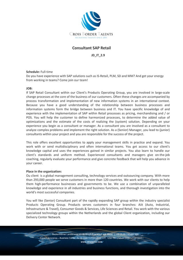 Offer consultant sap retail | PDF