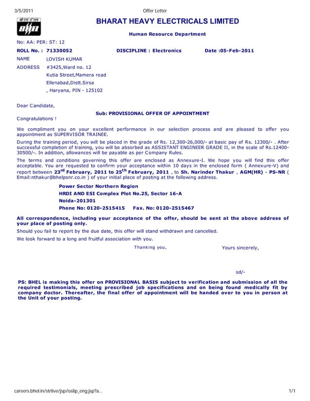 Offer letter | PDF | Civil Engineering Industry | Industries