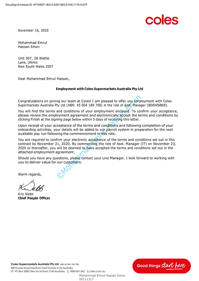 Offer Letter_EC (20201116-163318543) - Mohammad Emrul Hassan Emon Signed.pdf | Human Resources ...