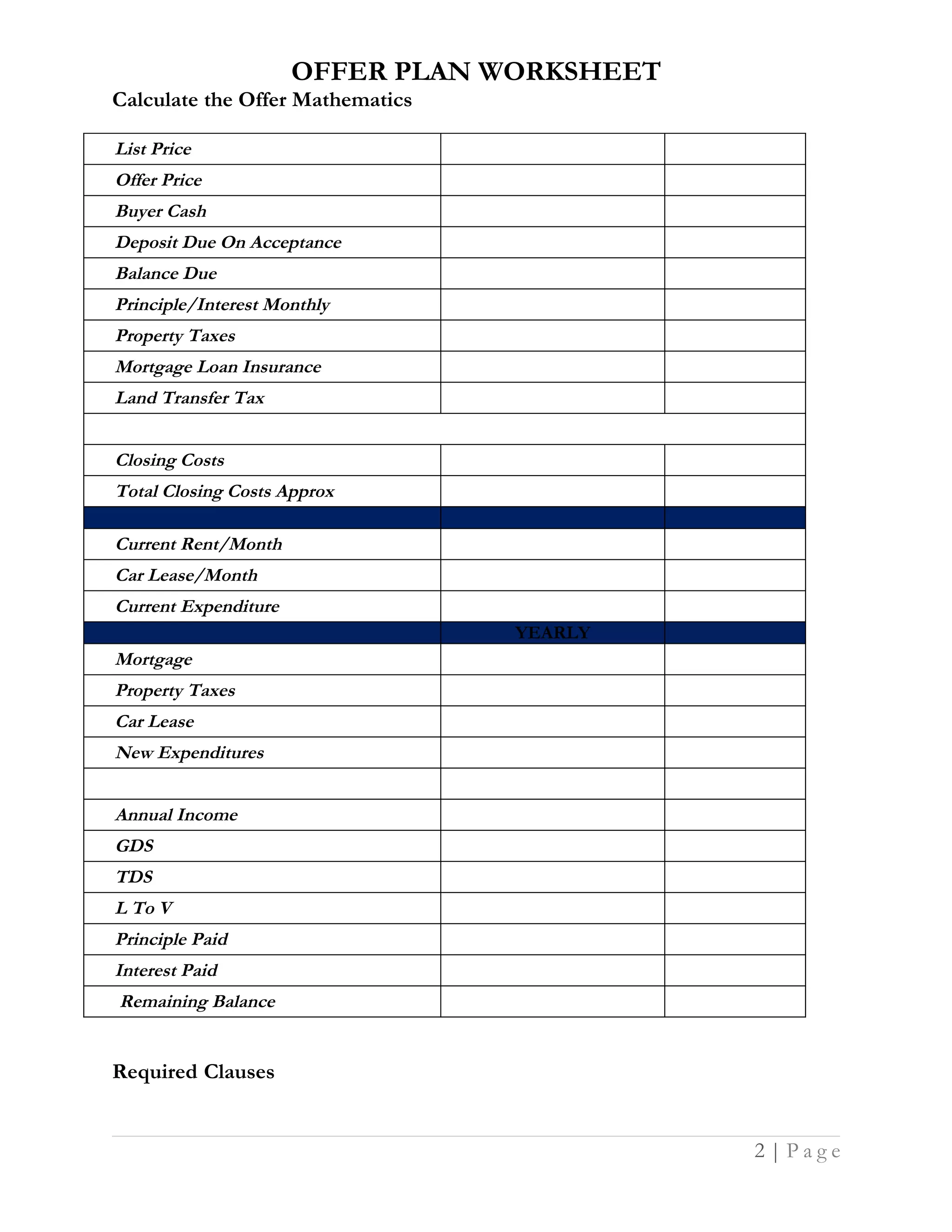 Offer plan worksheet | DOC
