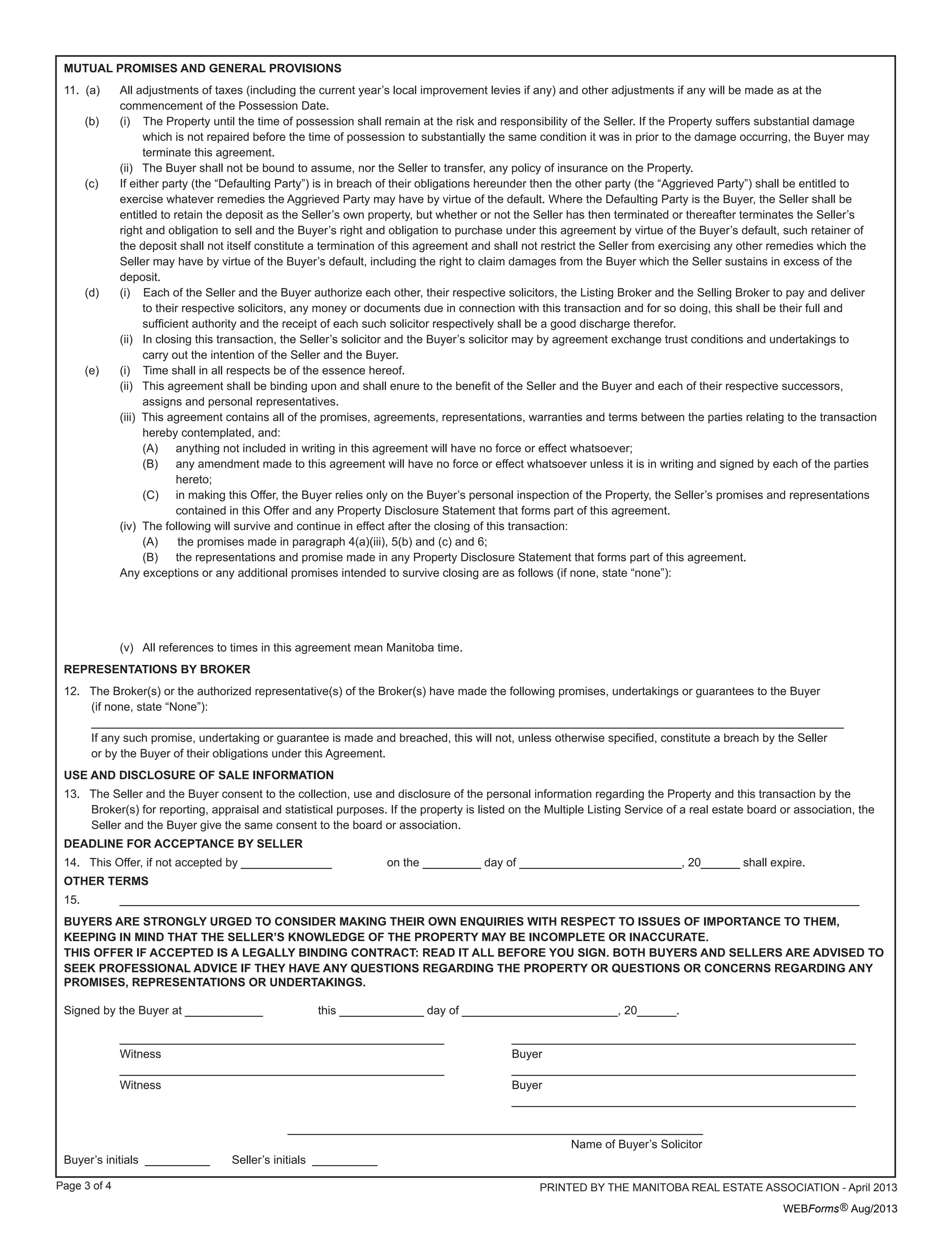 Winnipeg Residential Offer to Purchase Form | PDF
