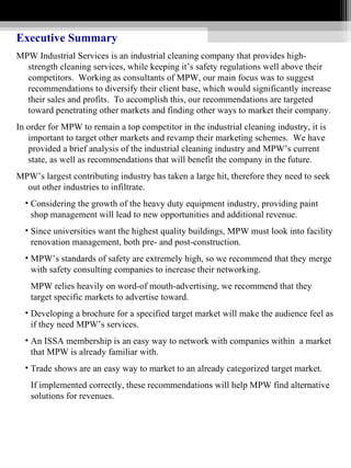Cluster Project 3 report on MPW Industrial Cleaning Services | PPT