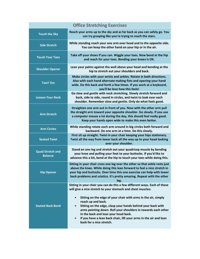 Office Stretching Exercises | PDF