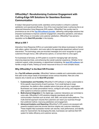 Office24by7 Revolutionizing Customer Engagement with Cutting-Edge IVR ...