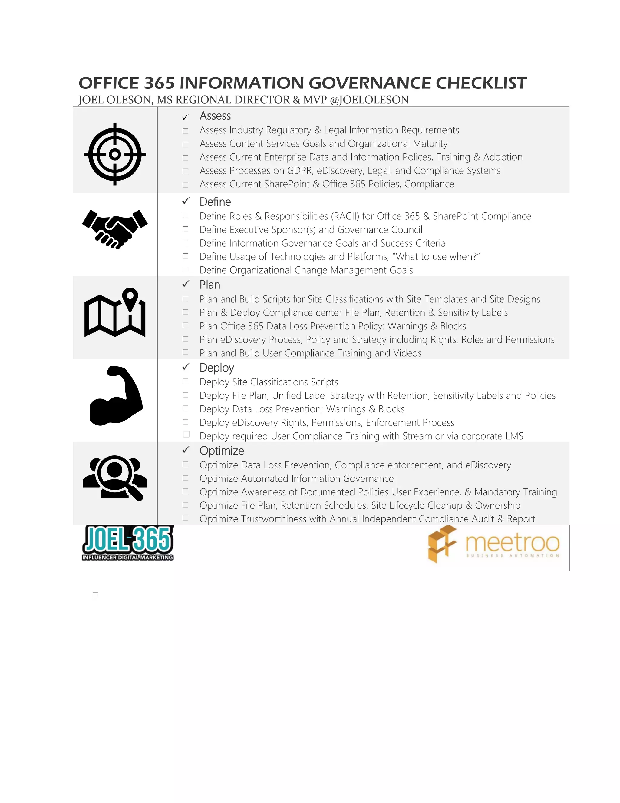 Office 365 Information Governance Checklist by Joel Oleson | PDF
