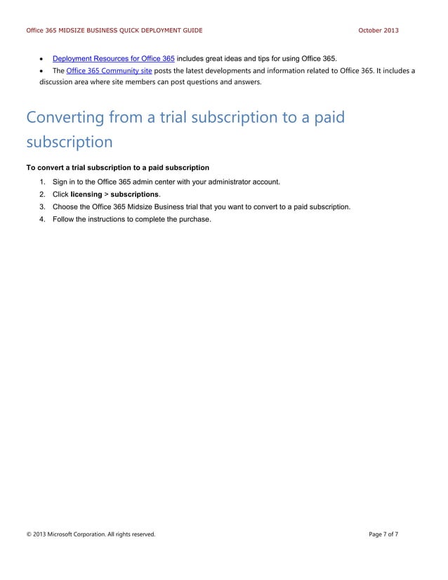 Office365 midsizebusinessquickdeploymentguide | PDF