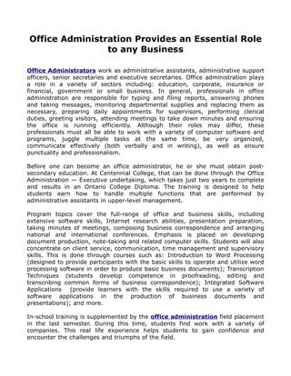 Office Administration Provides an Essential Role to any Business | DOC