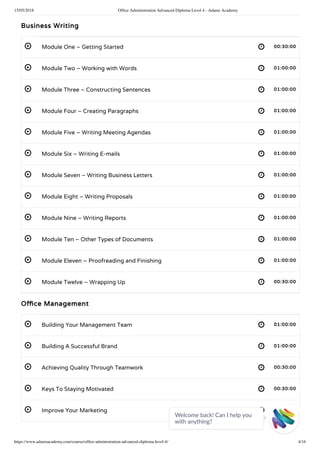 Office administration advanced diploma level 4 - Adams Academy | PDF