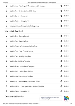 Office administration advanced diploma level 4 - Adams Academy | PDF