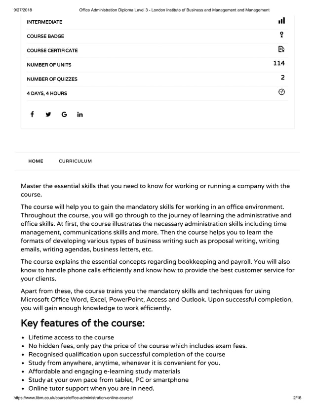Office Administration Diploma Level 3 - LIBM | PDF