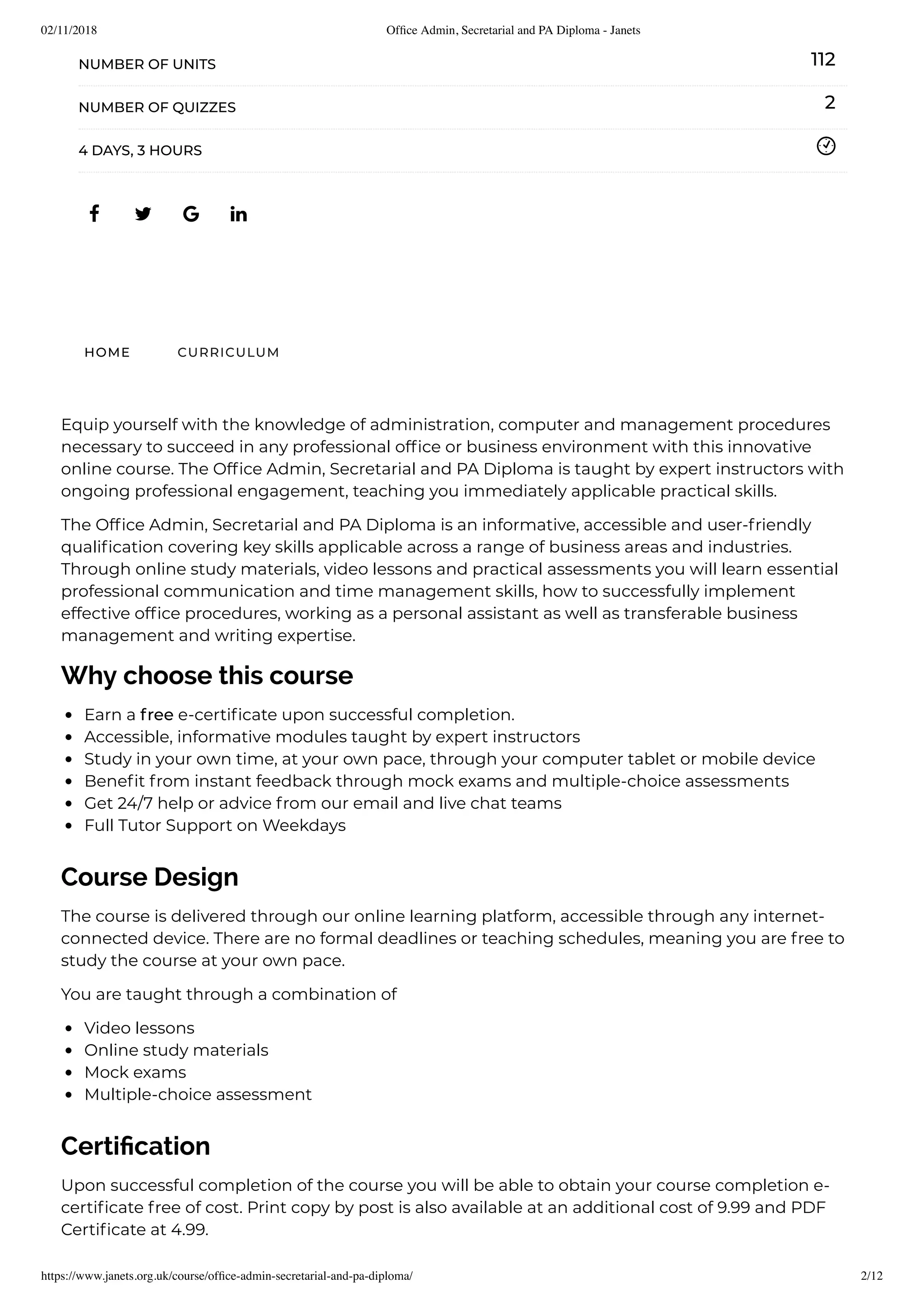 Office Admin, Secretarial and Pa Diploma - Janets | PDF