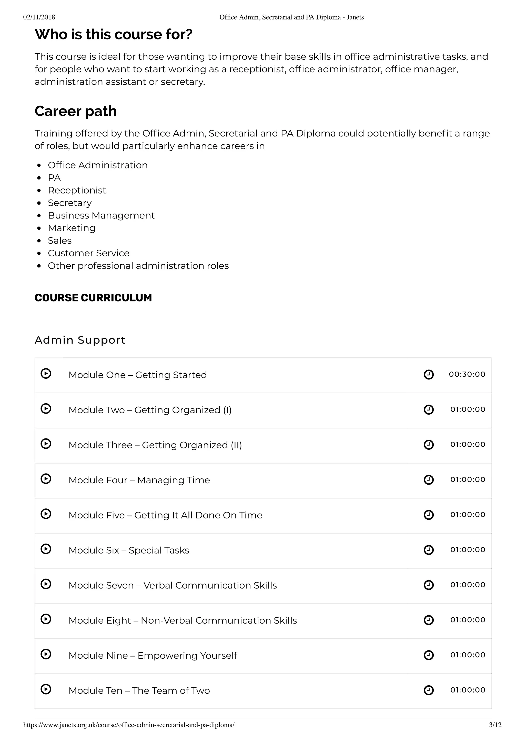 Office Admin, Secretarial and Pa Diploma - Janets | PDF