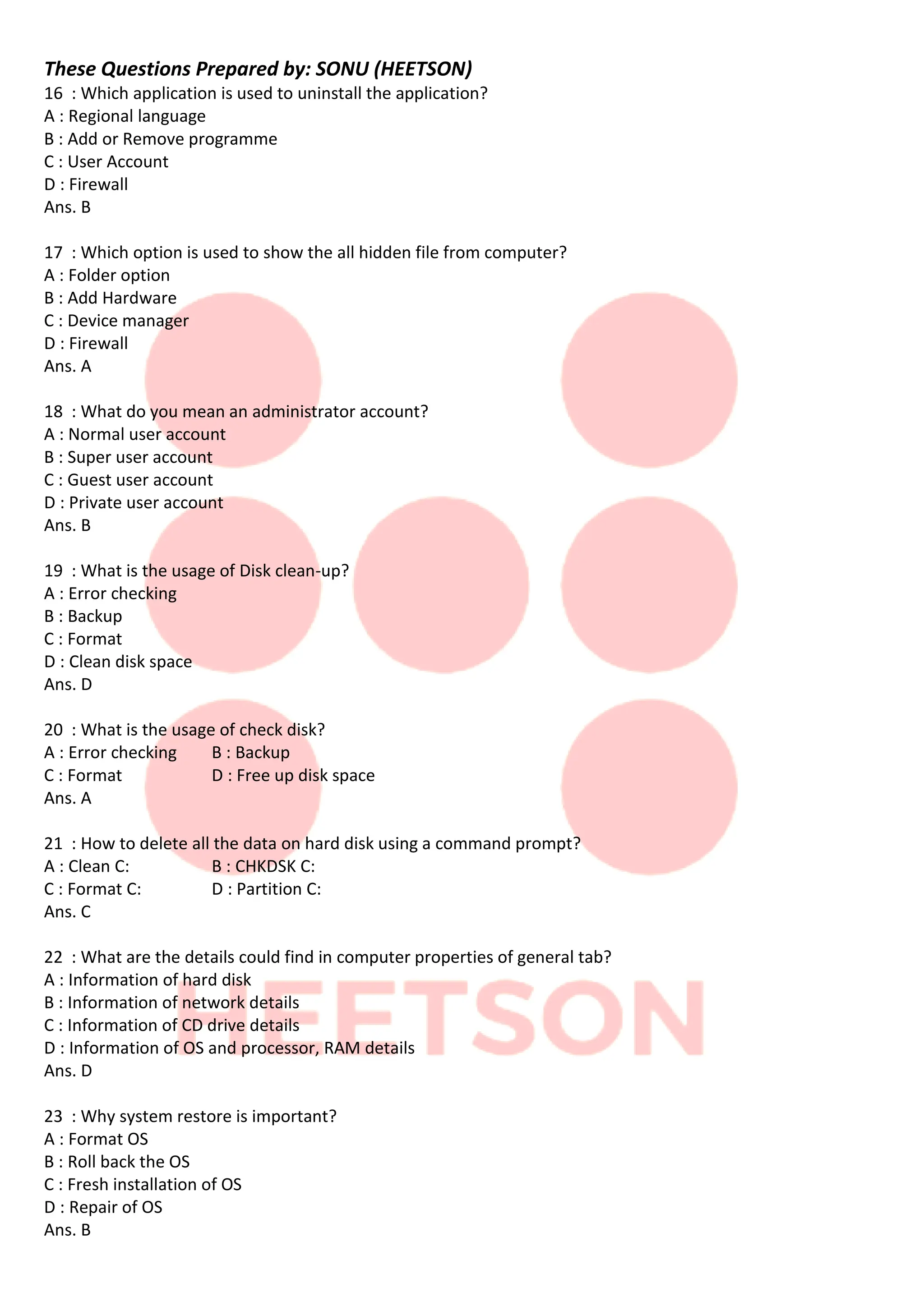 Office Assistant Computer Operator Exam Questions | PDF