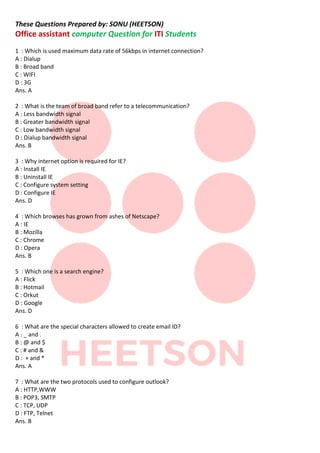 Office Assistant Computer Operator Exam Questions | PDF