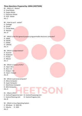 Office Assistant Computer Operator Exam Questions | PDF