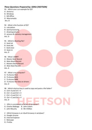 Office Assistant Computer Operator Exam Questions | PDF