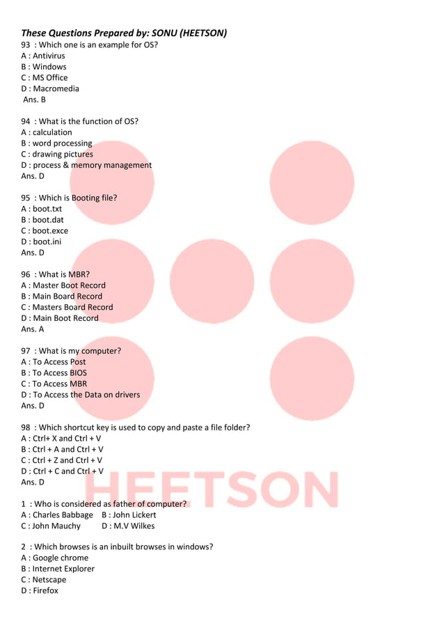 Office Assistant Computer Operator Exam Questions | PDF