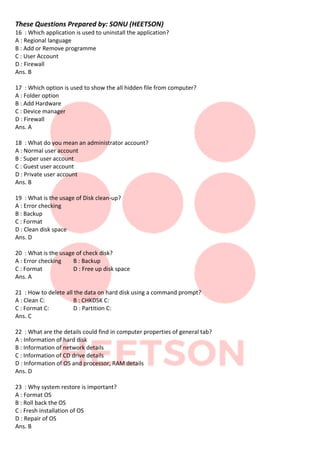 Office Assistant Computer Operator Exam Questions | PDF