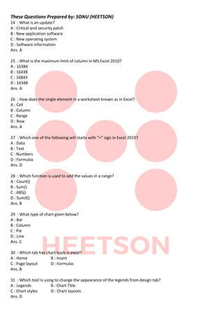 Office Assistant Computer Operator Exam Questions | PDF