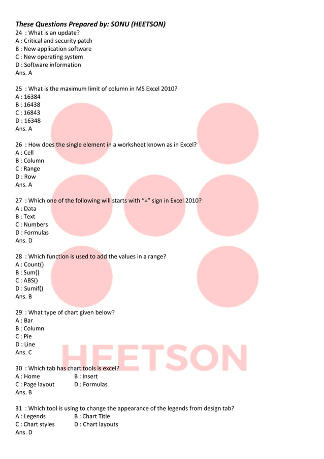 Office Assistant Computer Operator Exam Questions | PDF