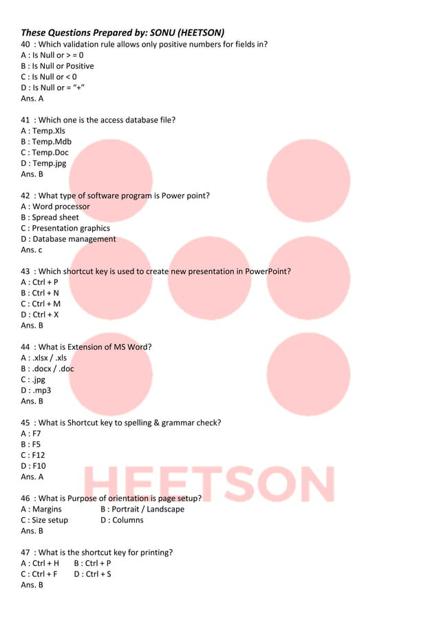 Office Assistant Computer Operator Exam Questions | PDF