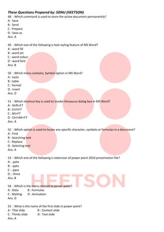 Office Assistant Computer Operator Exam Questions | PDF