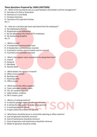 Front Office Assistant ITI Office Practice MCQ | PDF