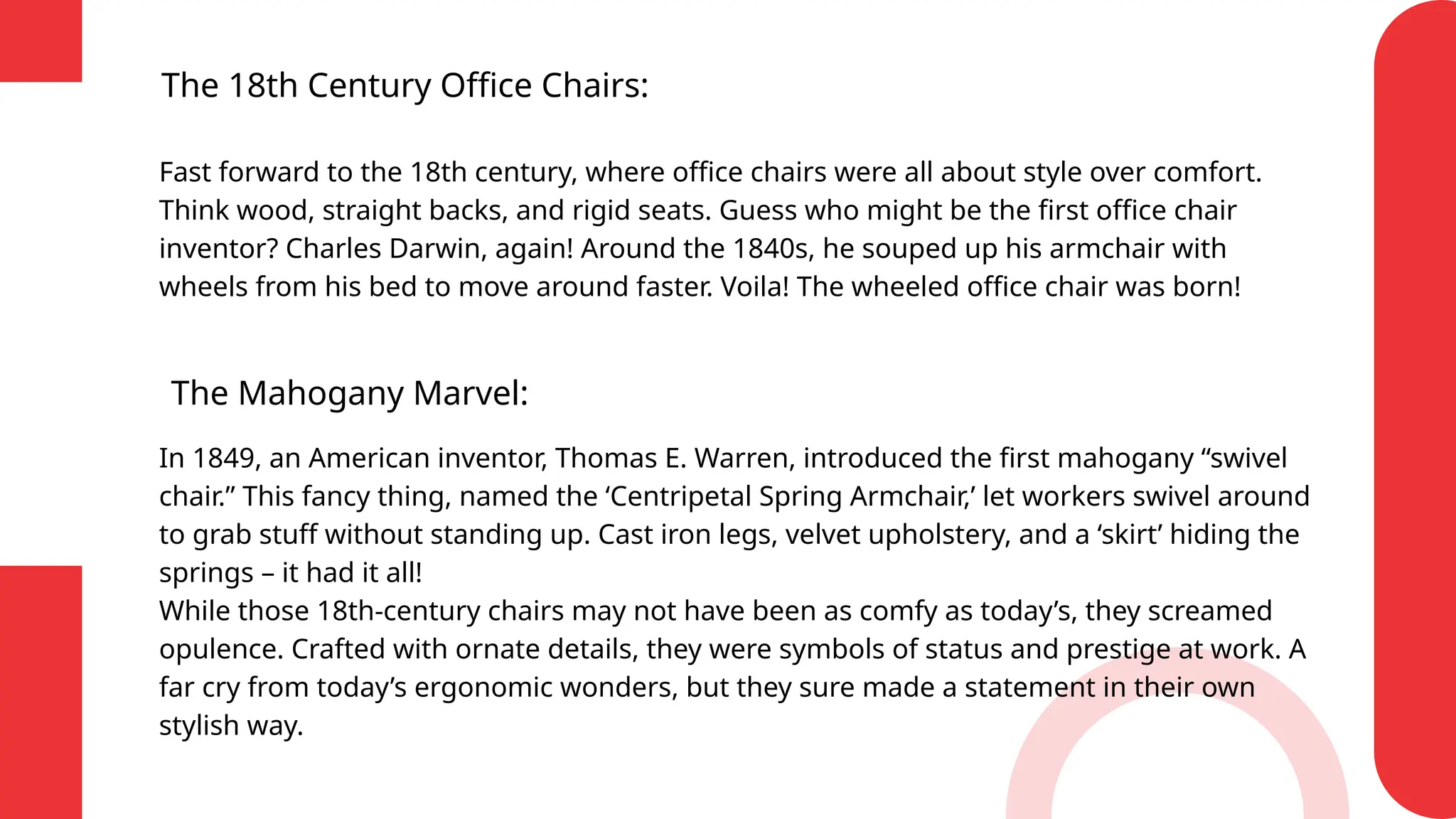 Office Chair Evolution Past, Present, Future Comfort. | PPT