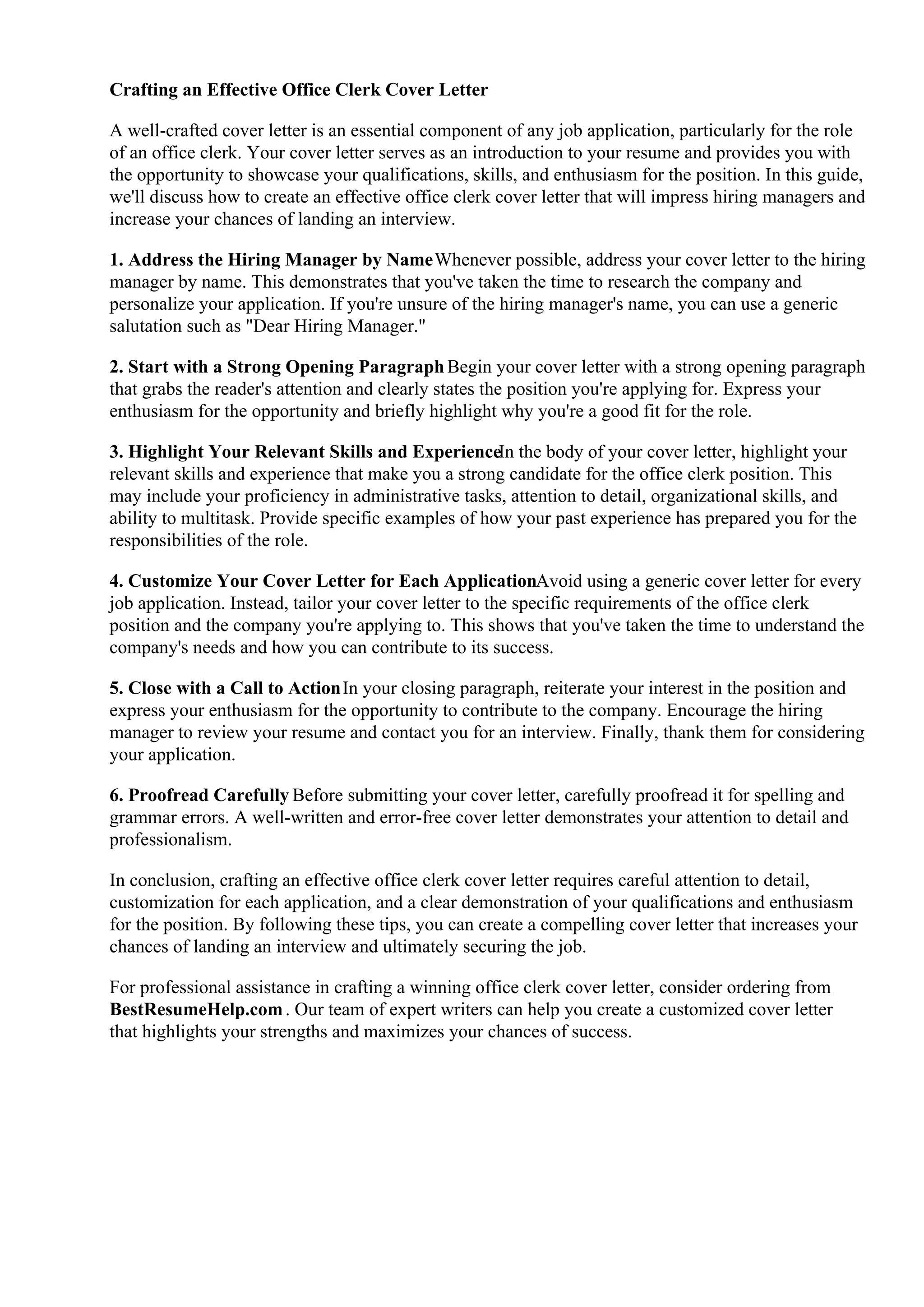 Office Clerk Cover Letter | PDF