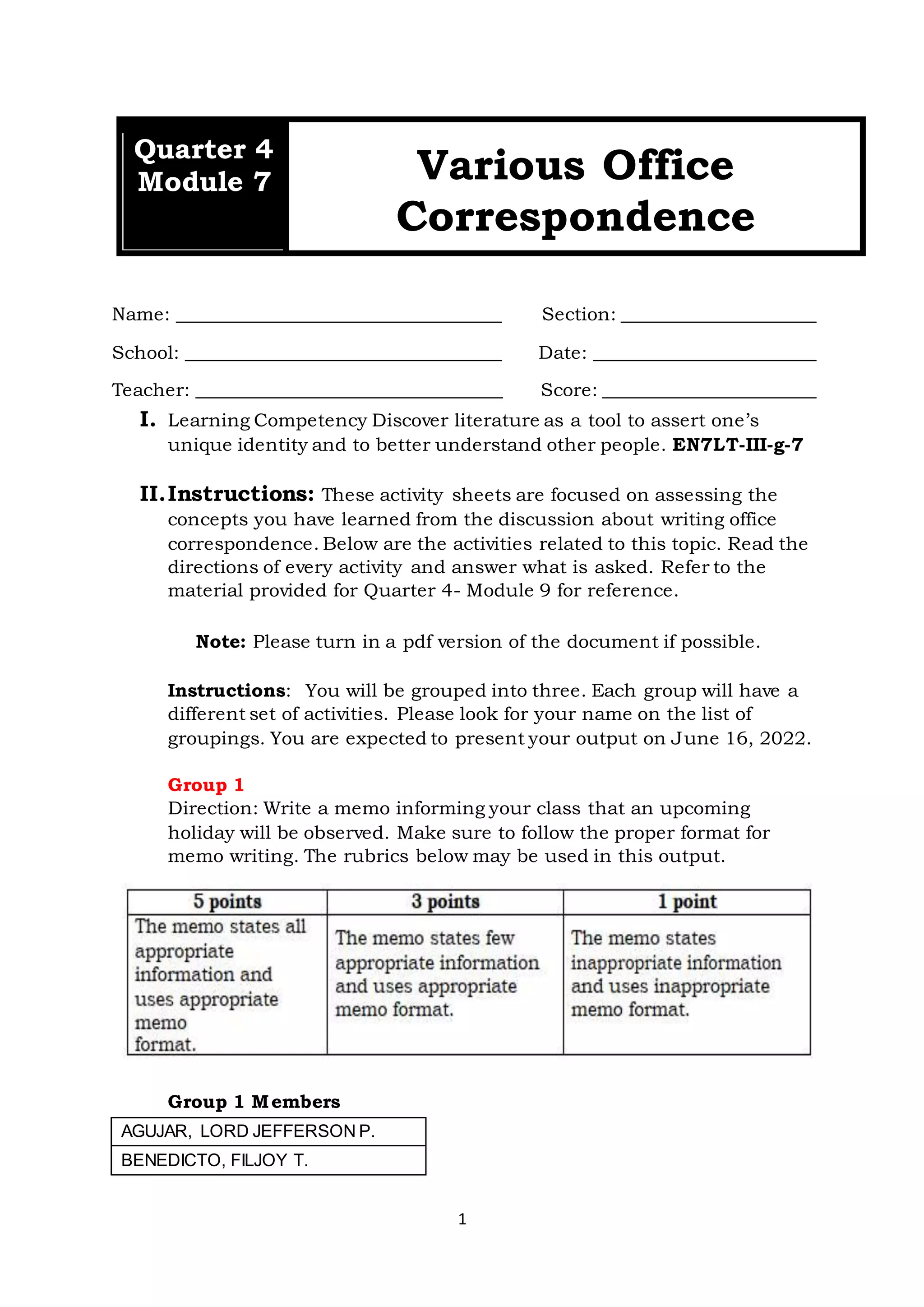 Office Correspondence Activity Sheet.docx
