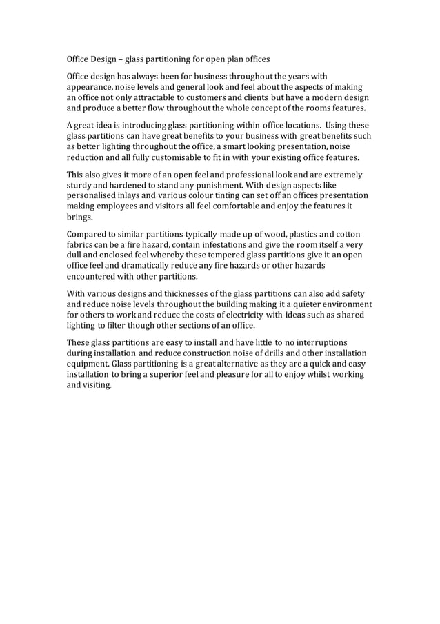 Office design – glass partitioning for open plan offices | PDF