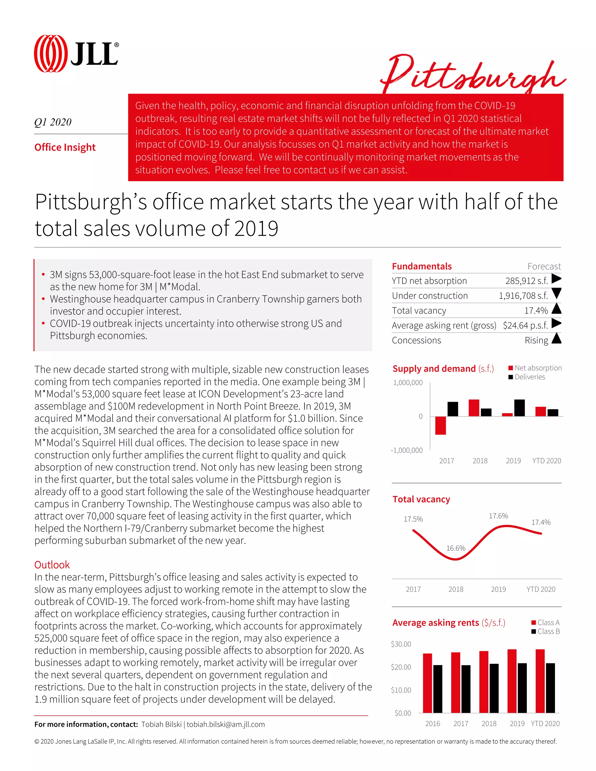 JLL Pittsburgh Office Insight & Statistics - Q1 2020 | PDF