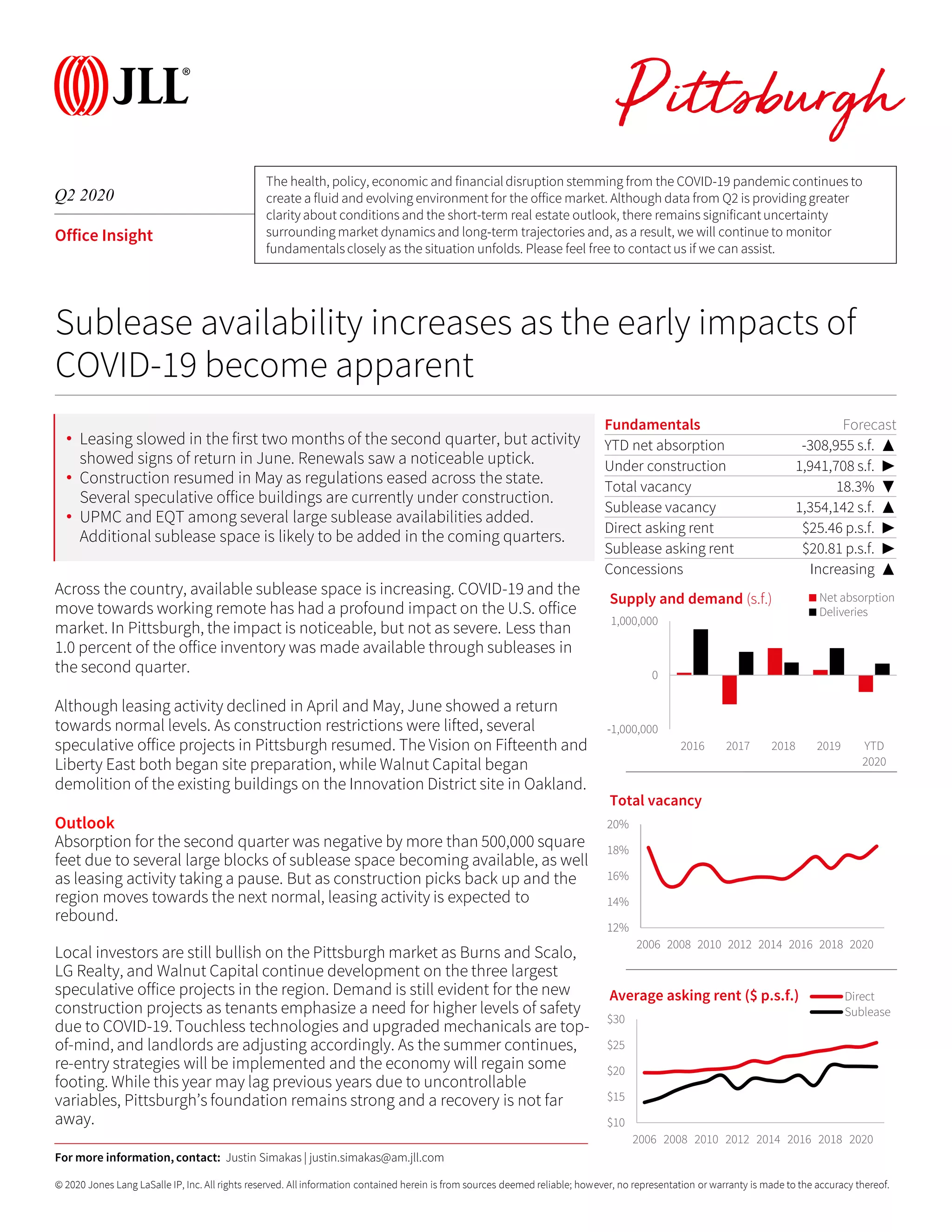 JLL Pittsburgh Office Insight & Statistics - Q2 2020 | PDF