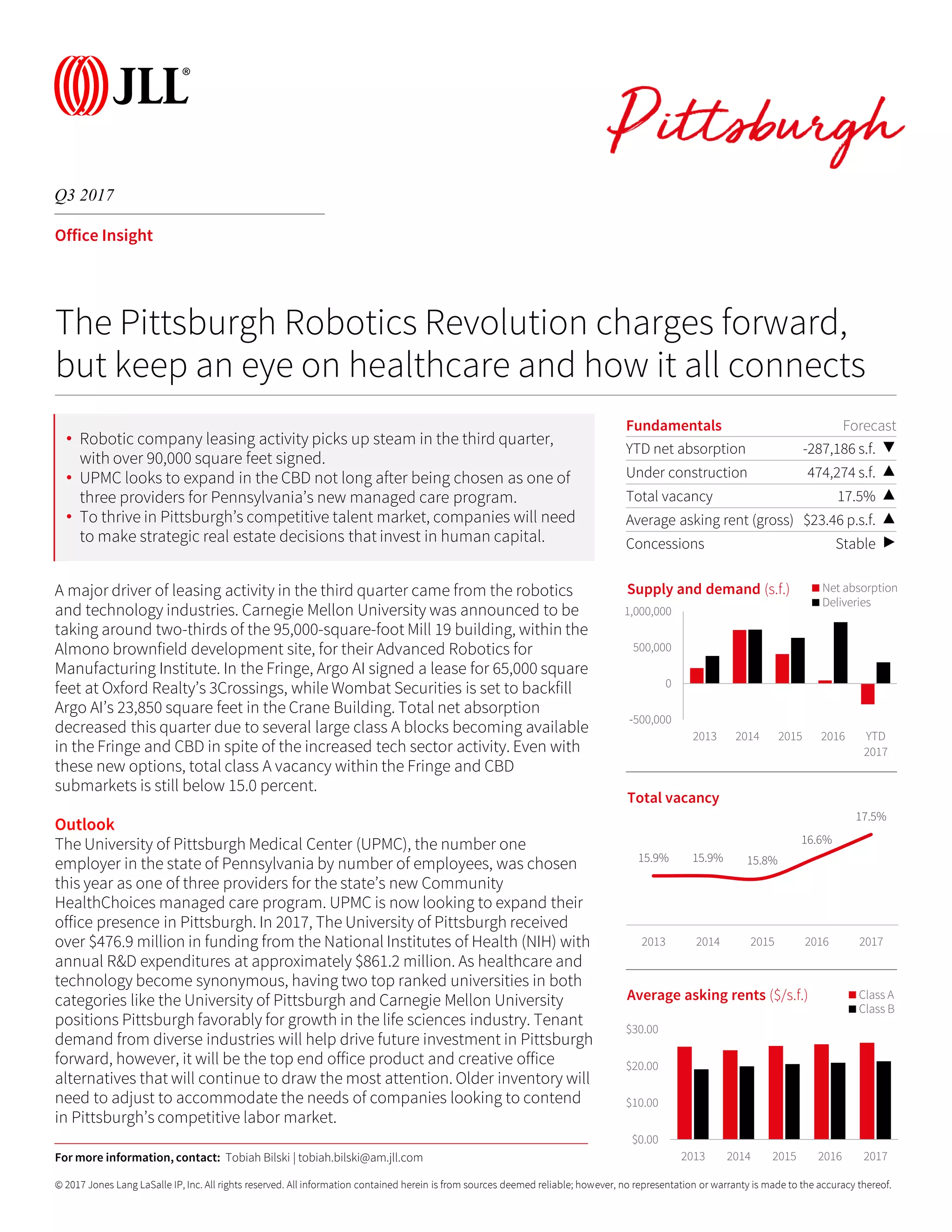 JLL Pittsburgh Office Insight & Statistics - Q3 2017 | PDF