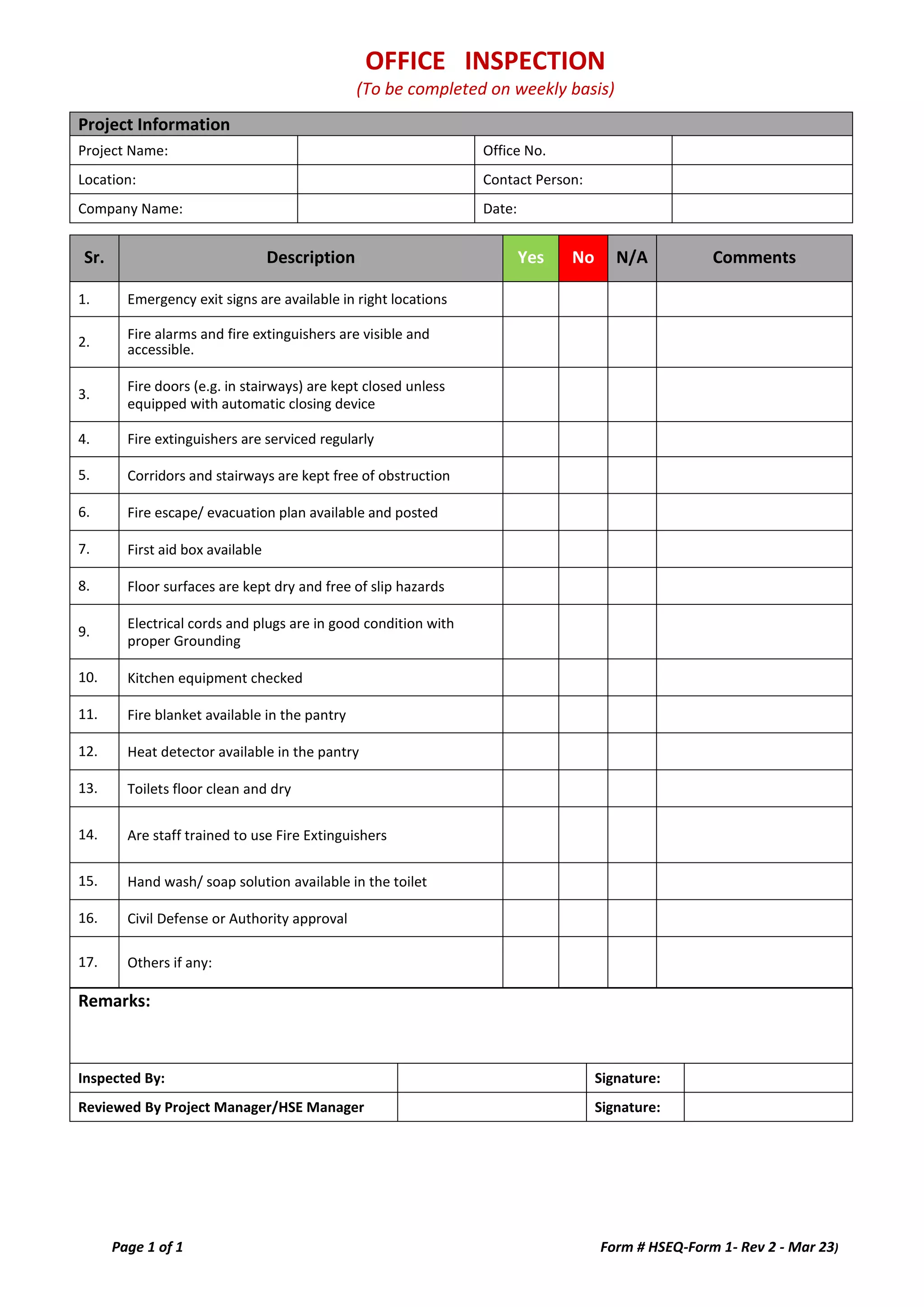 OFFICE INSPECTION Form # HSEQ - Form 1 Rev 2.docx