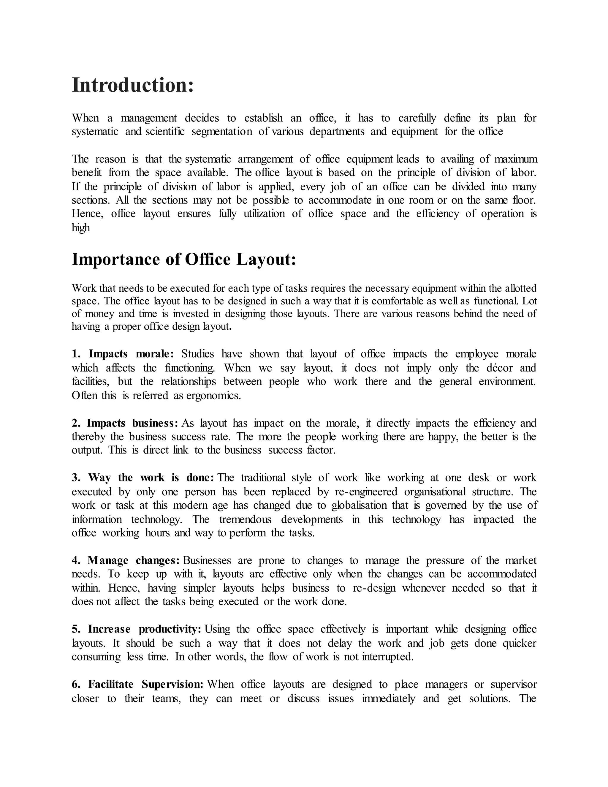 A report on office layout in productivity | DOCX