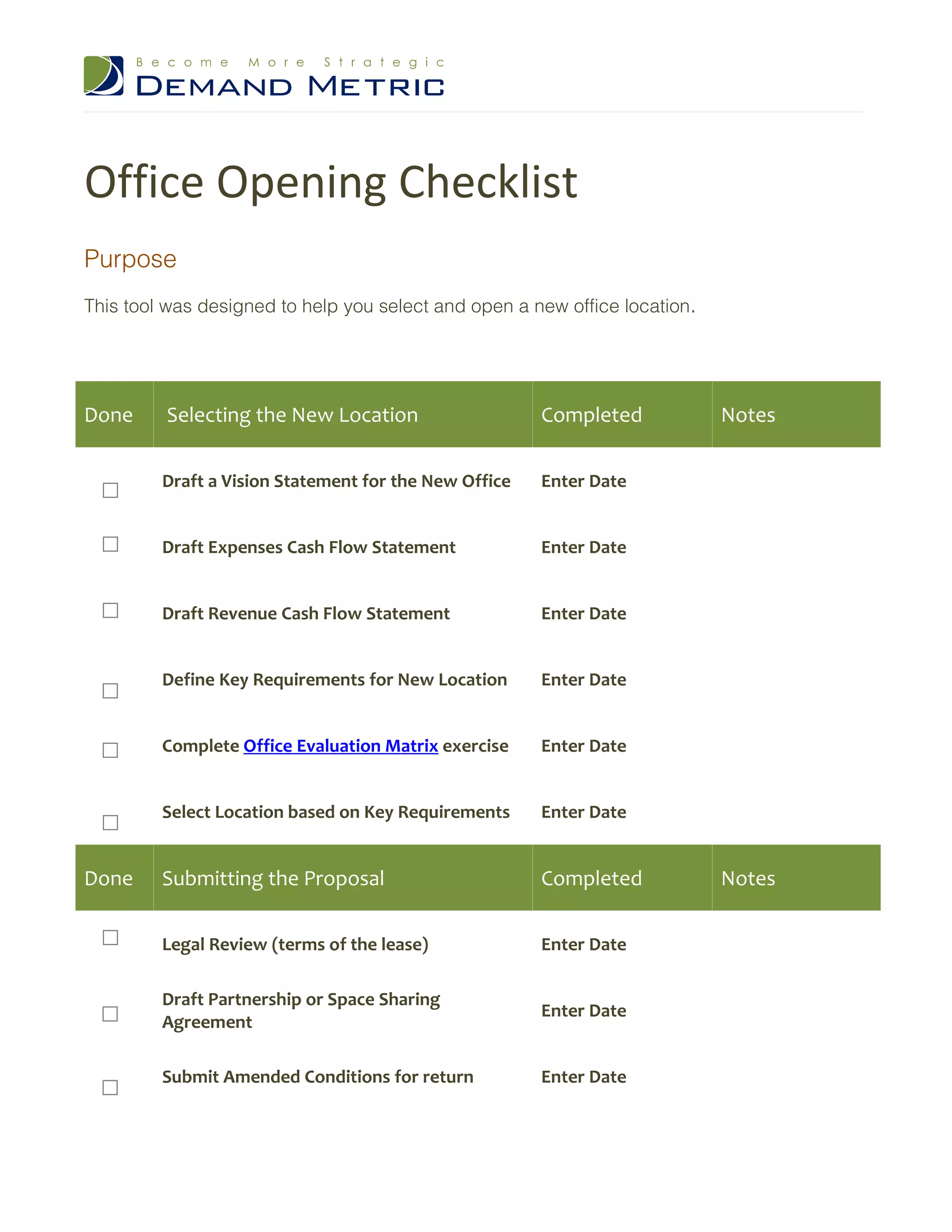 Office Opening Checklist | DOC
