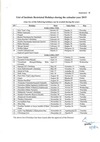 Office order list_of holidays_for the_calendar_year 2015 | PDF