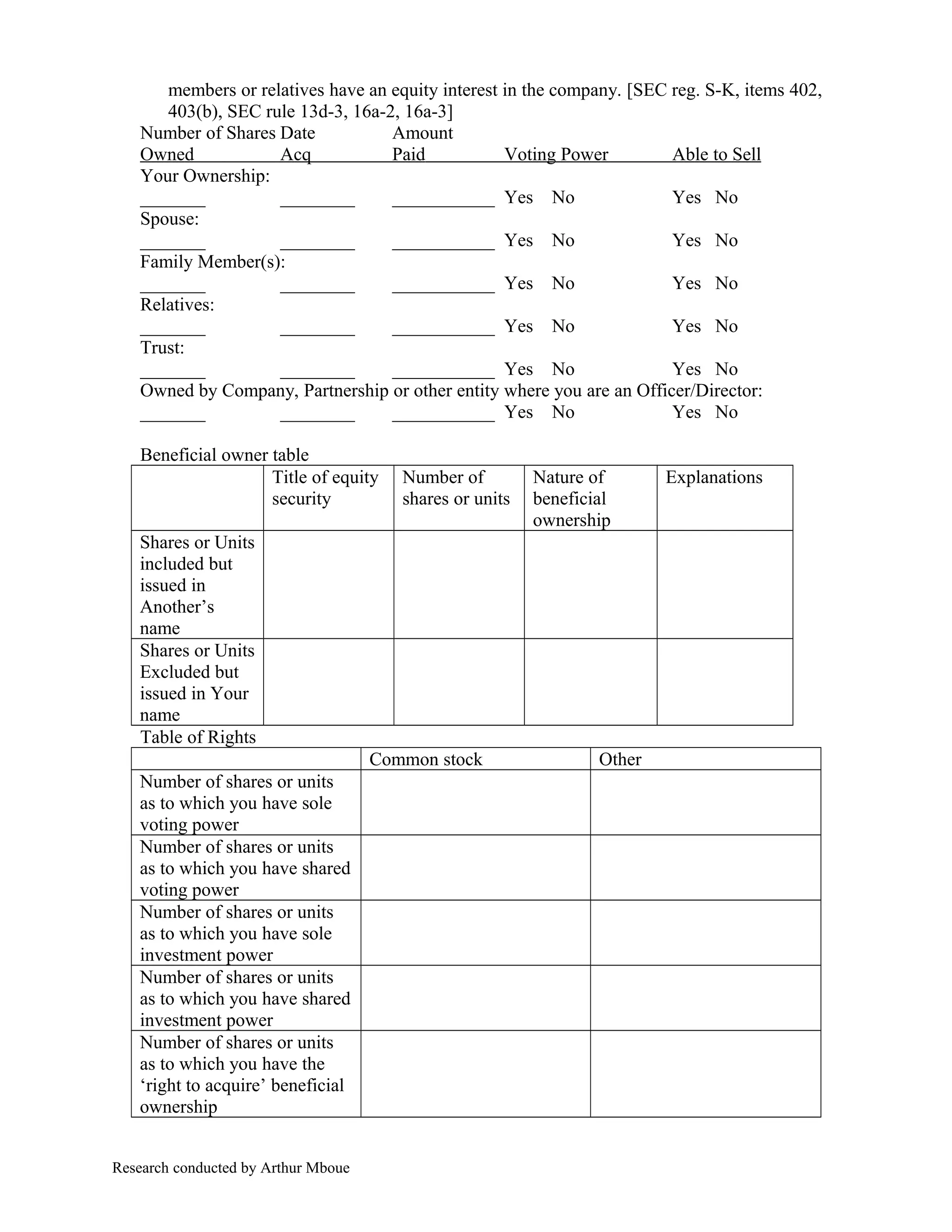 SEC 16 Officer Questionanaire sample | DOC | Resume Writing and Advice ...