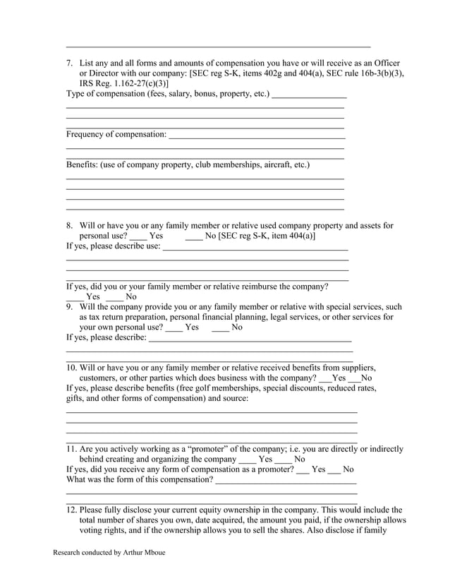 SEC 16 Officer Questionanaire sample | DOC | Resume Writing and Advice ...