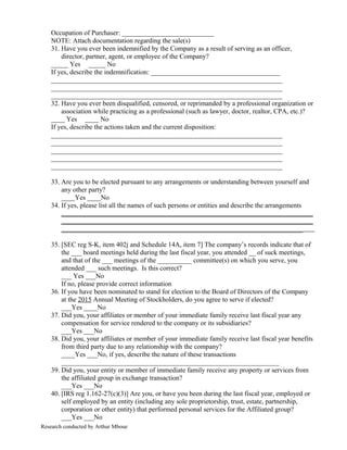 SEC 16 Officer Questionanaire sample | DOC | Resume Writing and Advice ...